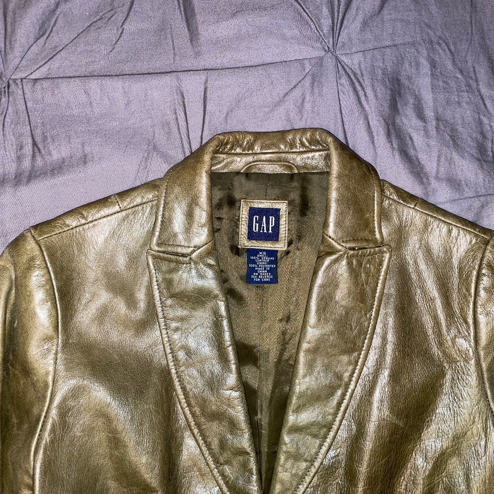 Vintage (1990s) Leather Gap Blazer Olive Green - Gem